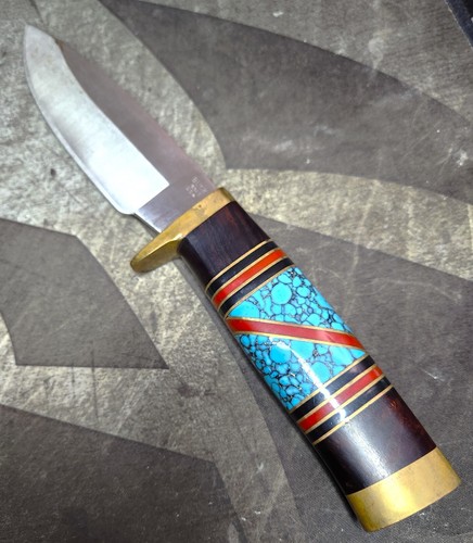 Buck Custom 692 Vanguard Fixed Blade Turquoise & Wood Handle Knife USA ...