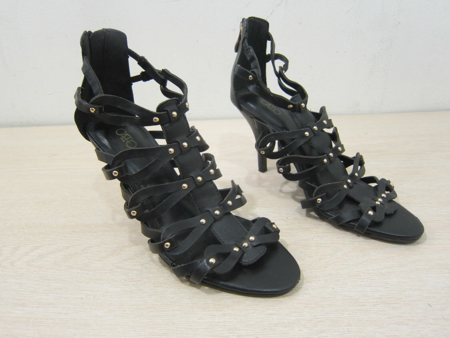 CATO OPEN TOE STRAPPY HEELS/SANDALS, BLACK, ZIPPER, 29733524, SIZE 7.5M ...
