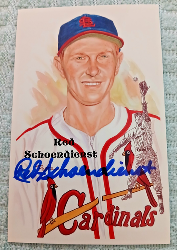 RED SCHOENDINST CARDINALS AUTOGRAPH PEREZ-STEELE HOF POSTCARD | eBay