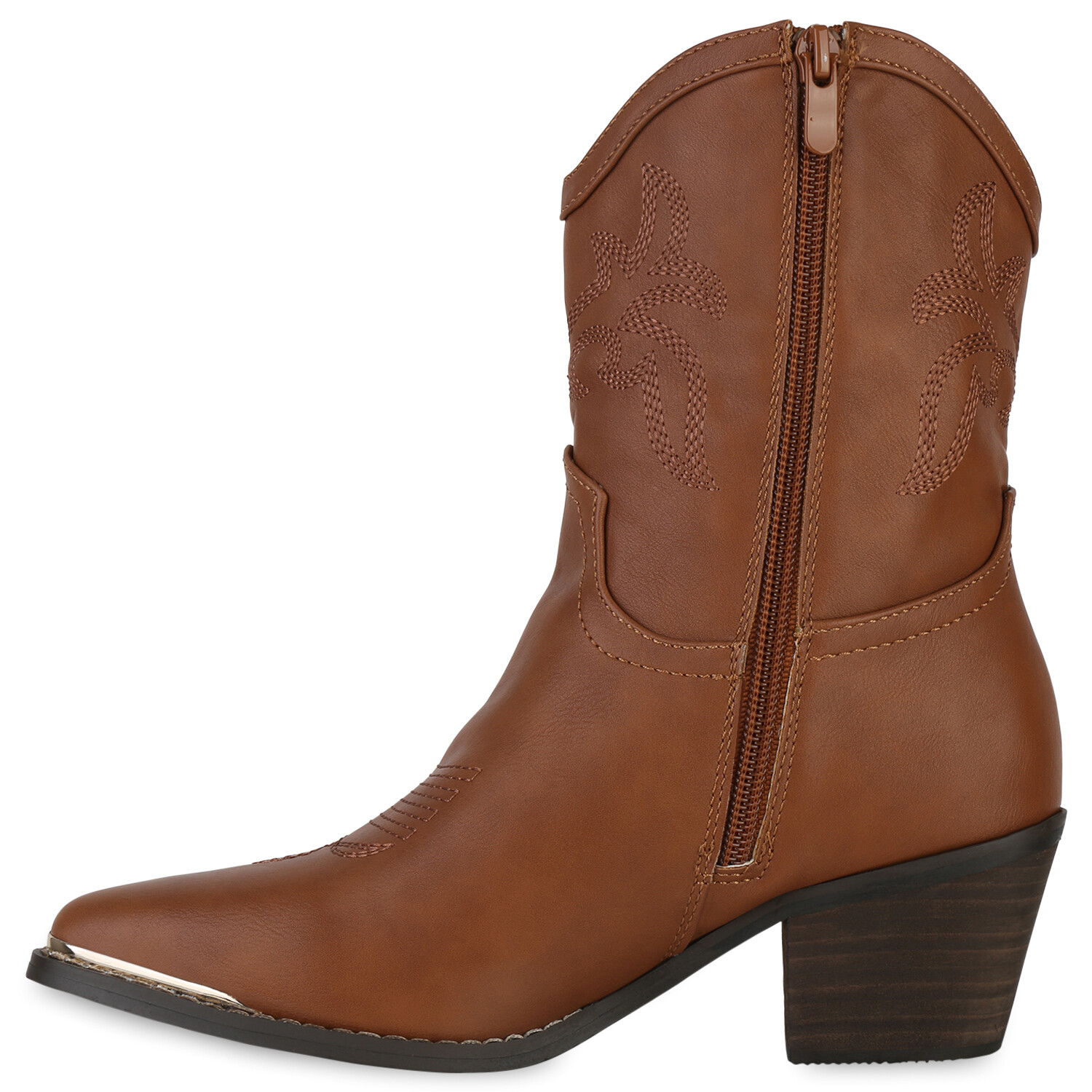 Damen Cowboy Boots Stiefeletten Stickereien Holzoptikabsatz 839934 ...