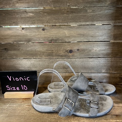 Womens Vionic Ossa Gray Leather Comfort Sandals Slides Size 10 M GUC | eBay