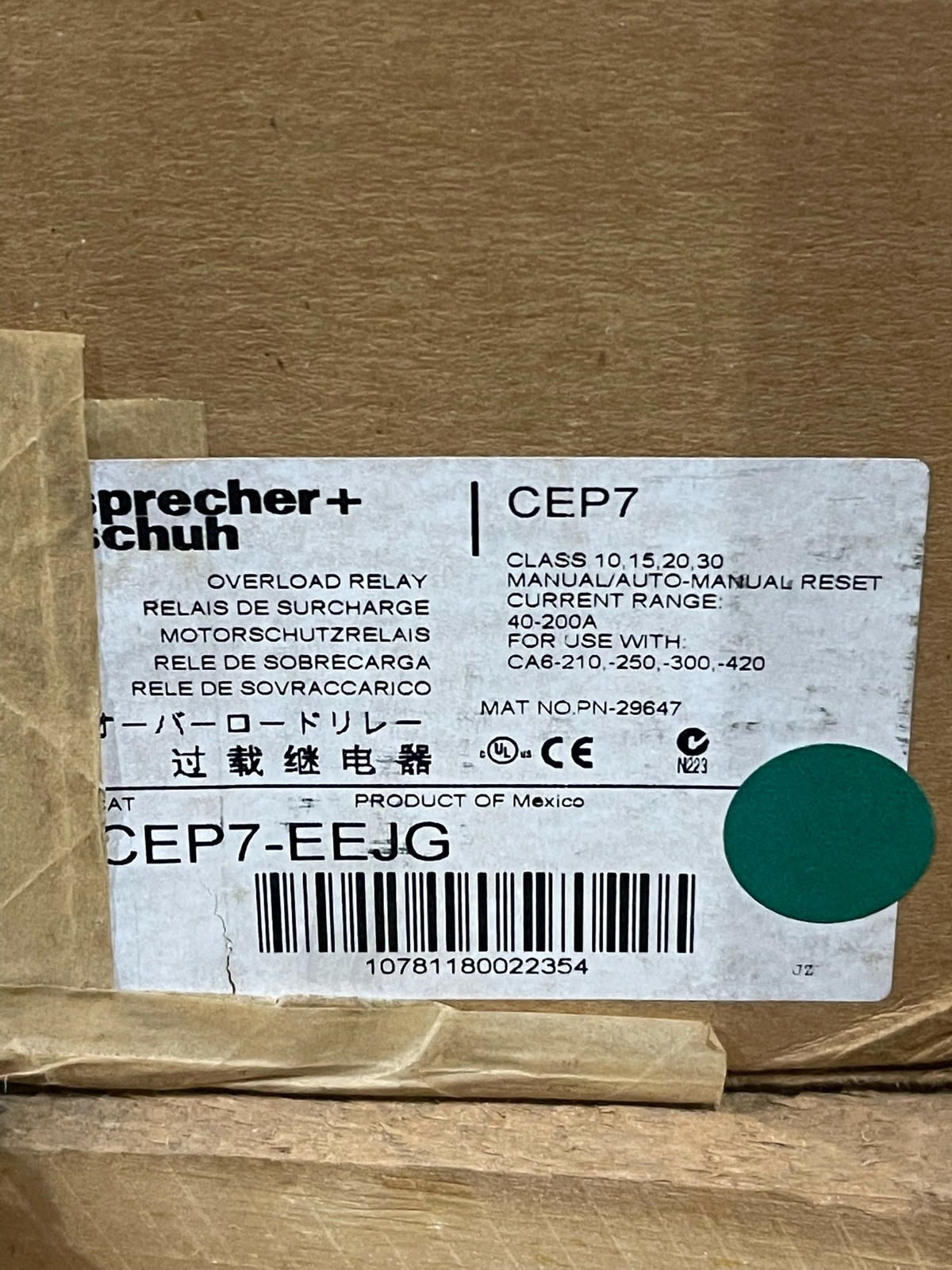 NEW SPRECHER SCHUH CEP7-EEJG 40-200 AMP OVERLOAD RELAY | eBay