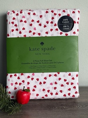 Kate Spade 4Pc Full Sheet Set Valentines Pink Red HEART 100% Cotton ...