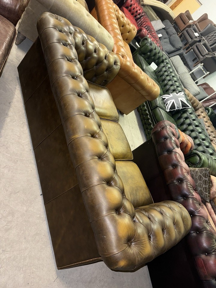 Saxon Chesterfield Tan Real Leather Three Seater Sofa | eBay UK