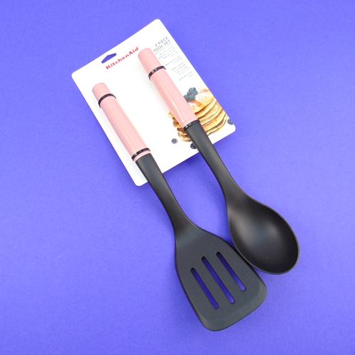 KitchenAid 2-Piece Nylon Cooking Utensil Set Blush Pink Handle Spoon ...