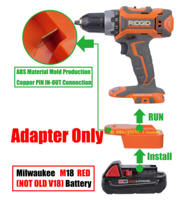 1x Milwaukee M18 Li-Ion Battery To Ridgid 18V Cordless Tool Adapter ...