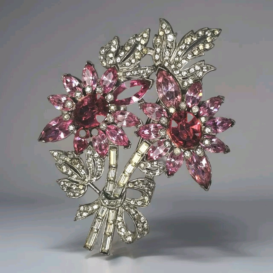 Art Deco Large Pink Rhinestone Floral Brooch Eisenberg ? | eBay