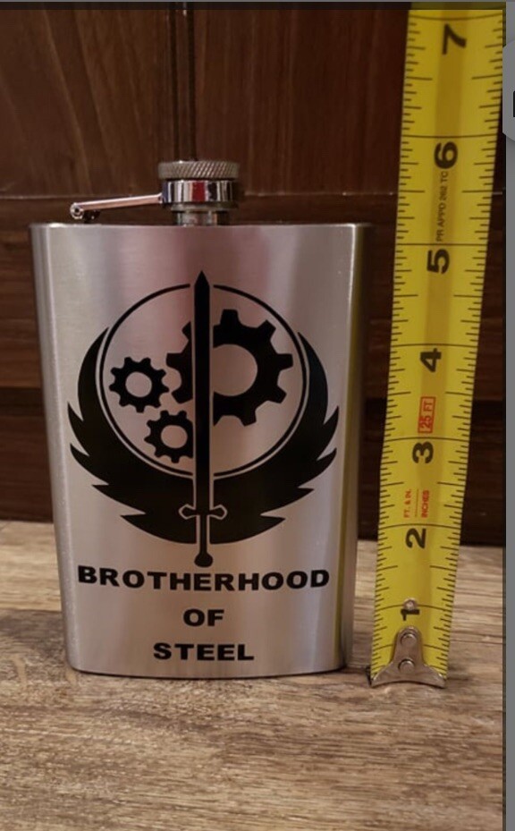 Brotherhood of Steel Fallout Theme Top Shelf Flask Stainless Steel Hip ...