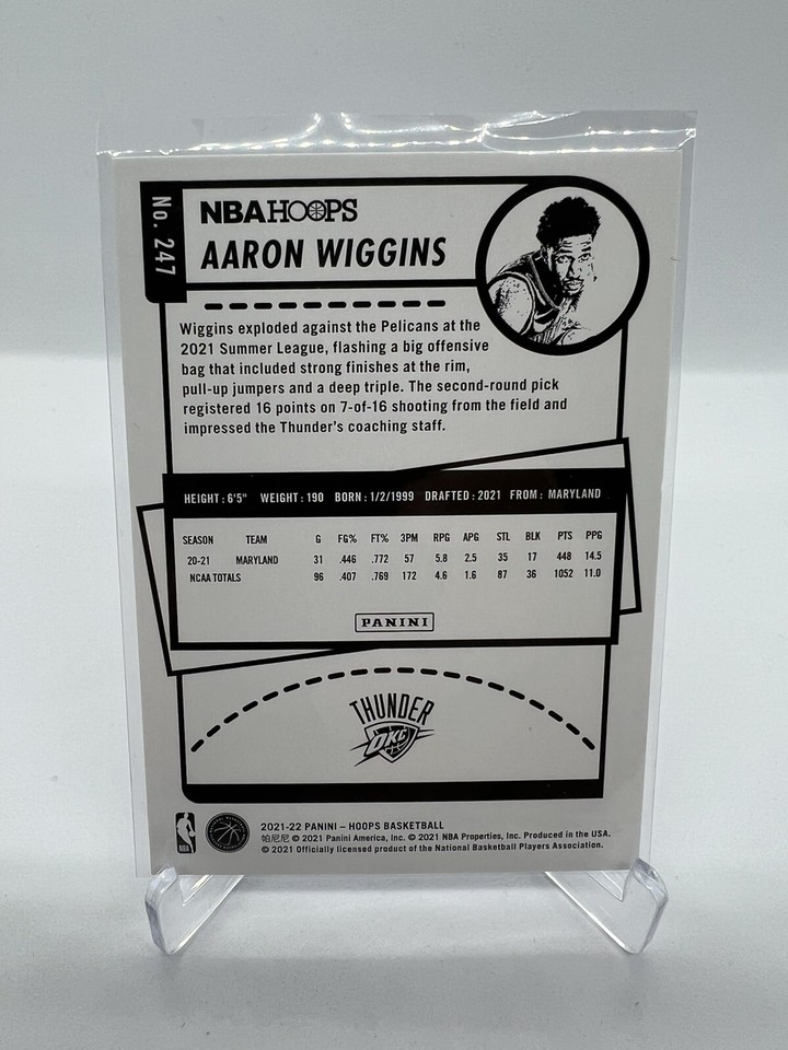 2022 panini NBA hoops Aaron Wiggins #247 RC Oklahoma City Thunder ...