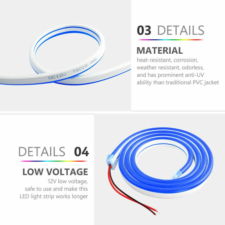 12V LED Silicone Neon Rope Light Strip Waterproof Indoor/Outdoor Xmas ...