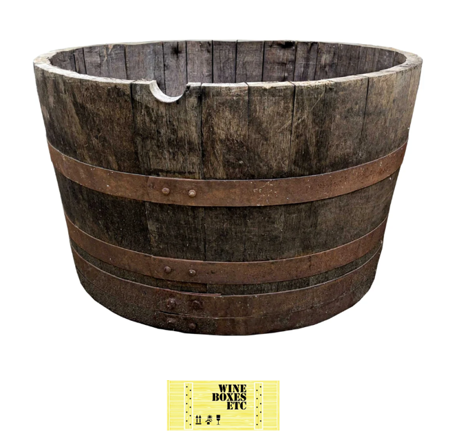 Extra Large Oak Whiskey Half Barrel - Water Garden Pond WATERTIGHT 73cm ...