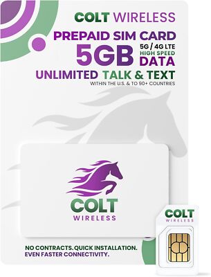 Colt Wireless USA Prepaid SIM 5GB 5G/4G Hotspot Unltd Talk/Text to 90 ...