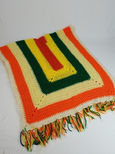 Vintage Handmade Crochet Afghan ZigZag Sofa Runner Throw Blanket ...