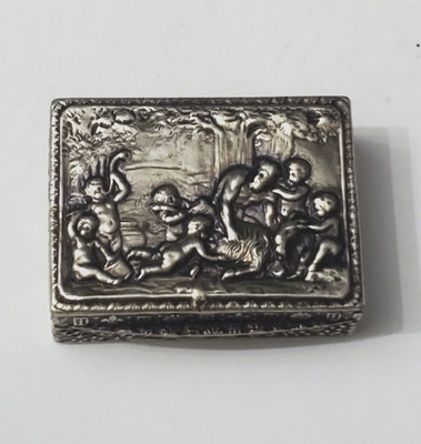 ANTIQUE EUROPEAN SILVER CHERUBS & GOAT SNUFF BOX GILT INTERIOR ...