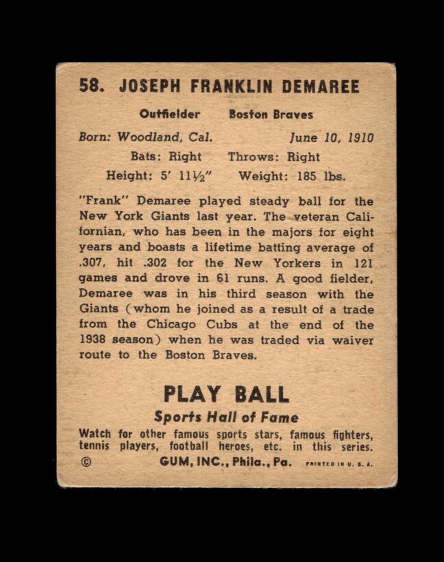 1941 Play Ball Set-Break # 58 Frank Demaree VG-VGEX *GMCARDS* | eBay