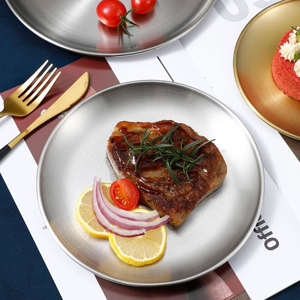 2pcs Food Trays Stainless Steel Food Plates Round Shaped Barbecue ...