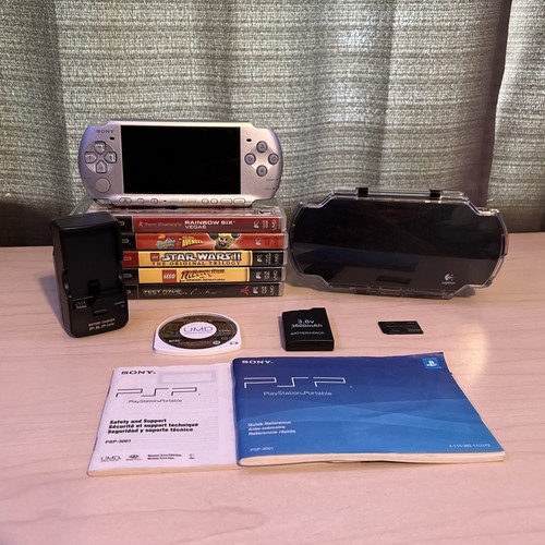 Silver Sony PSP 3001 Bundle w 5 Games Case Charger 1GB Sd Card ...