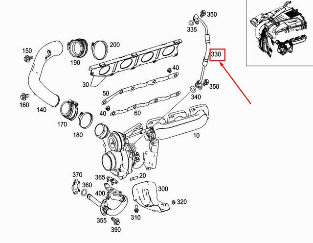 MERCEDES-BENZ GL X166 Left Turbocharger Oil Feed Line A2780902300 ...