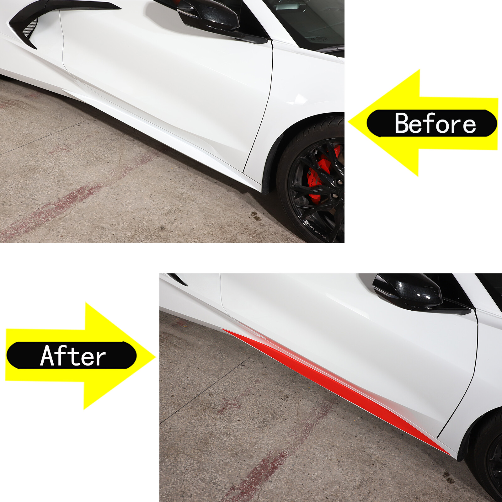 For 2020 2021 Corvette C8 Red Side Skirts Graphic Overlay Decal Vinyl ...