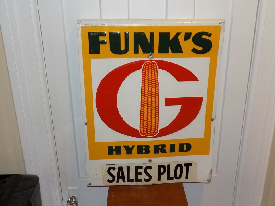 Vintage 1959 Funk’s G Hybrid Sales Plot Double Sided Embossed Sign | eBay
