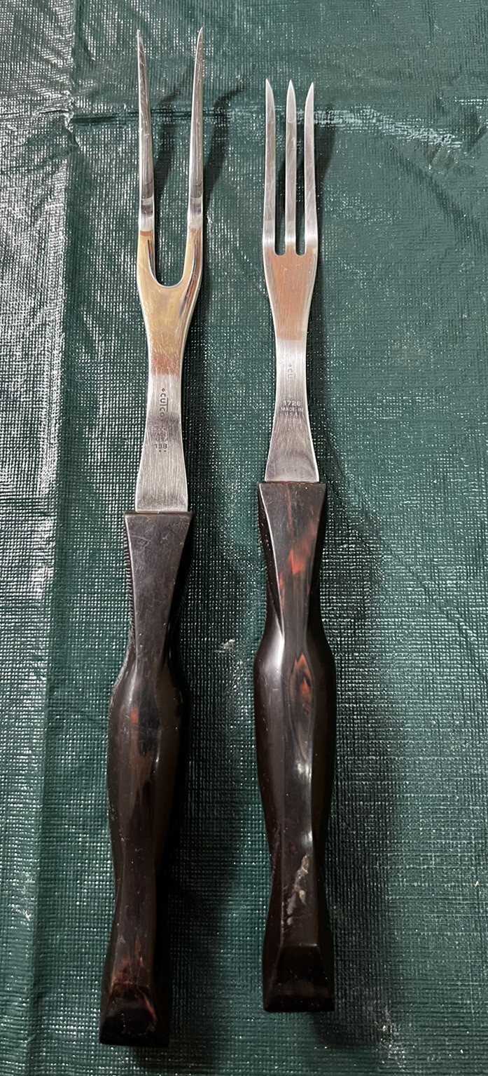Lot of 2 CUTCO Chef's Carving / Serving / Turning Forks Brown 1726 1727 ...