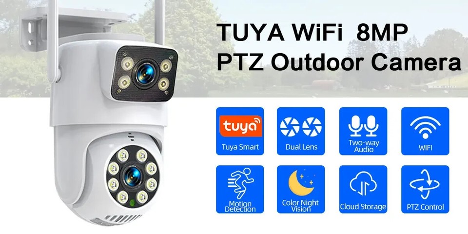 Tuya Outdoor Security IP Camera 4K 8MP Dual Lens Wifi PTZ Cameras Auto ...