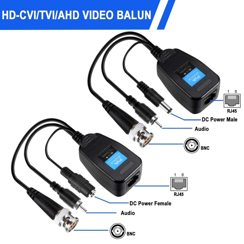 Passive Video Balun Connector 8 Pairs Passive Video Power Balun Audio ...
