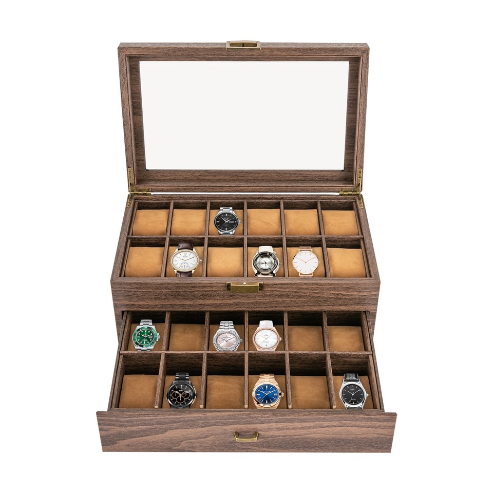 24 Slots Watch Box Watch Case Mens Jewelry Holder Watch Display Case w ...