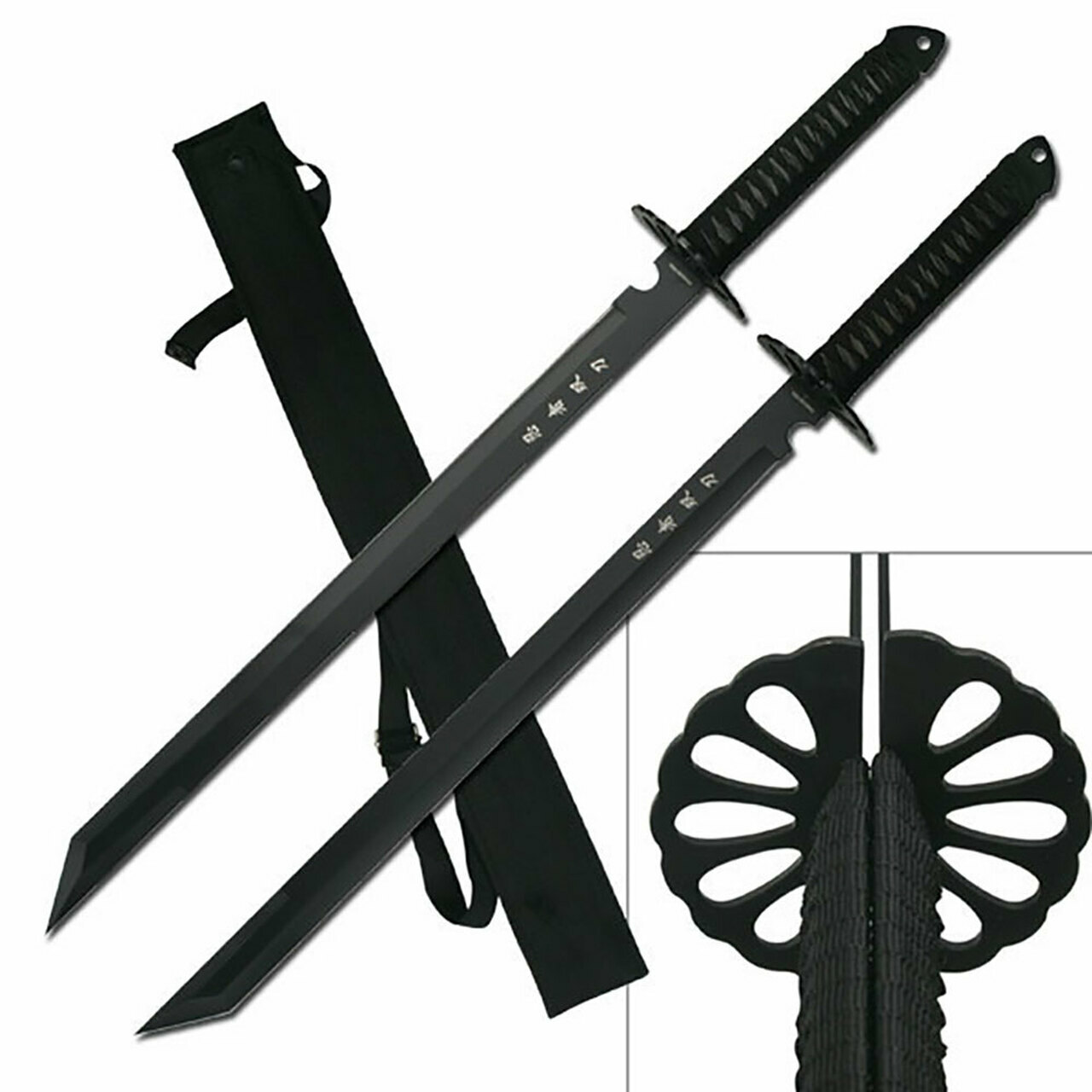 2PC Combo Full Tang 28" Tanto Ninja Katana Twin Sword Machete w/Nylon ...