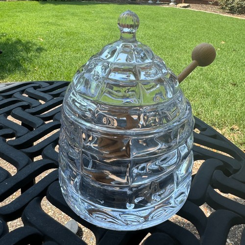 Studio Crystal Honey Jar Beehive Honey Dish With Dipper Embossed ...