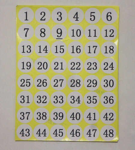 10 Sheets 1- 48 Numbers White Round Self Adhesive Black Numbers ...
