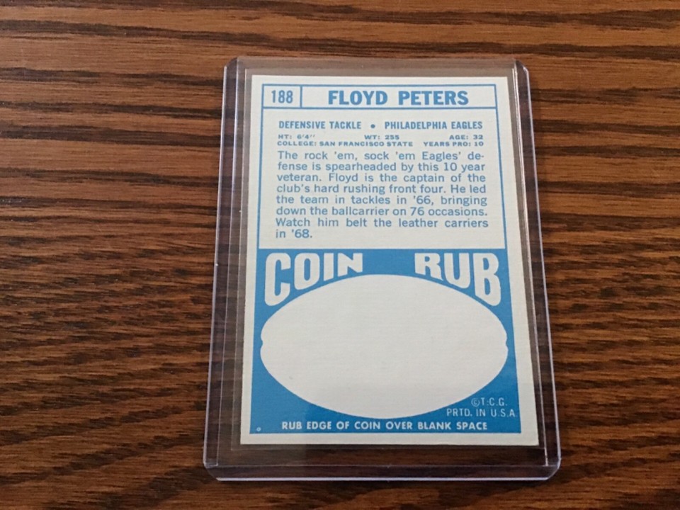 1968 Topps Football Floyd Peters Philadelphia Eagles Card #188 Great ...