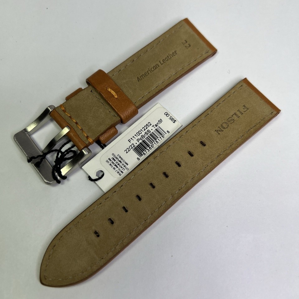 Filson American Leather 22mm - 22mm Tan w/ Orange Stitching Watch Strap ...