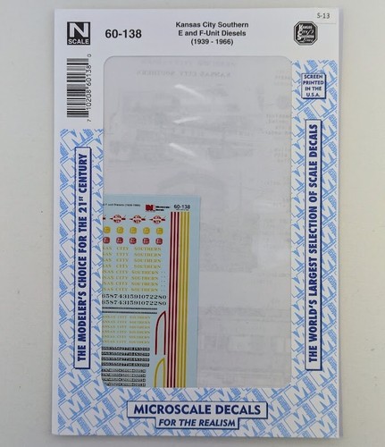 Microscale Decals 60-138 N Scale KCS E and F-Unit Diesel Decals (1939 ...
