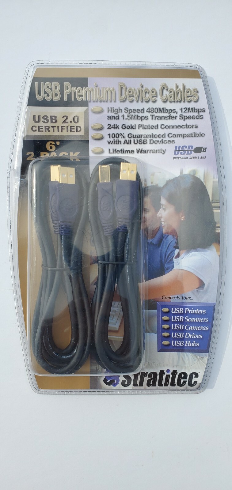 Stratitec USB Premium Device Cables - 6' - 2 Pack - New in Package ...