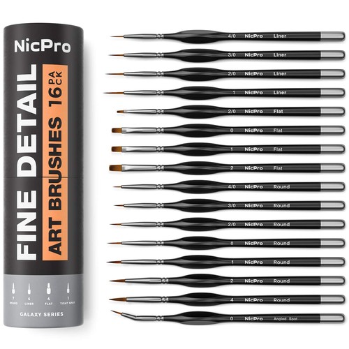 Nicpro 16 PCS Miniature Paint Brushes, Fine Tip Micro 16 PCS, Black ...