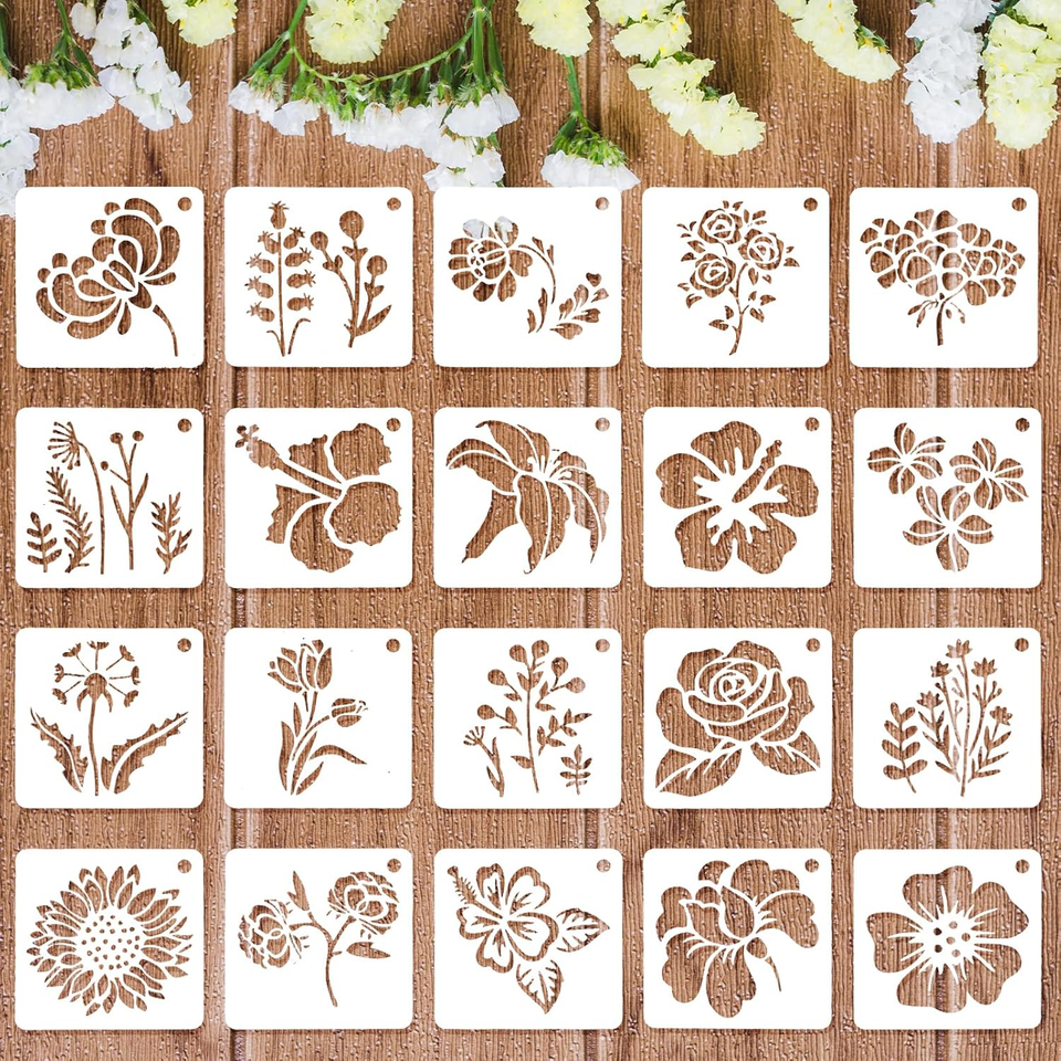 20 Pcs Flower Stencils for Painting on Wood, 3 Inch Flower Stencils for ...