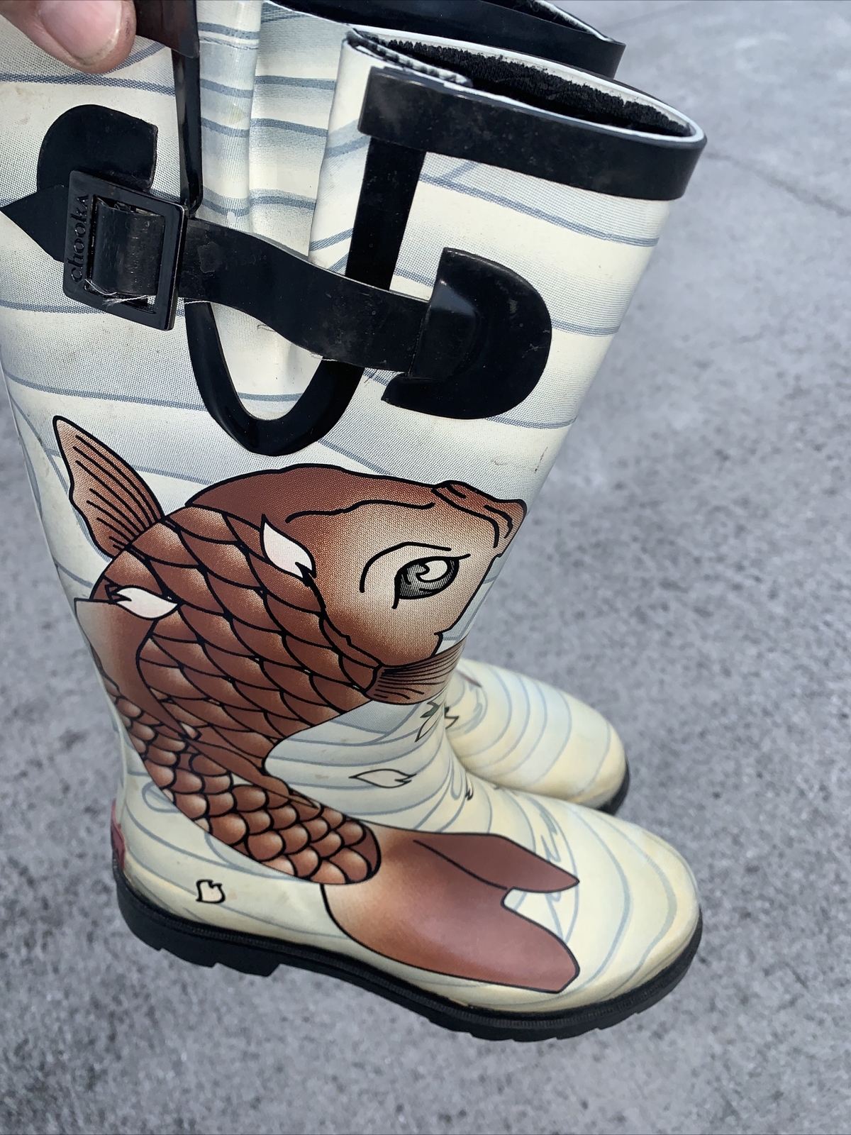 Vintage Rain Galoshes Duck Boots KOI FISH POND Fun & … - Gem