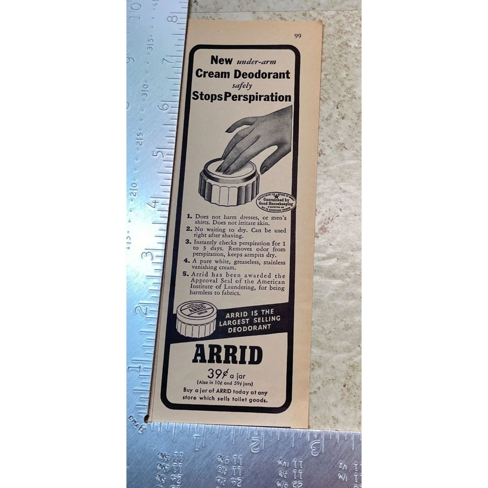 Arrid Cream Deodorant Vintage Mini Print Ad 40s StopsPerspiration ...
