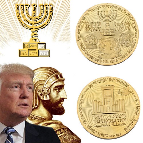 10 Pcs Donald Trump Gold Plated Coin King Cyrus Jewish Temple Jerusalem ...