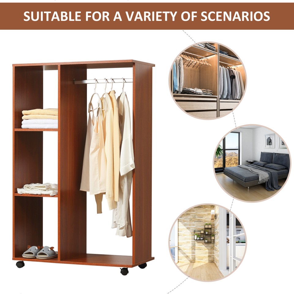 Single Mobile Open Wardrobe Storage Shelves Organizer With Clothes ...