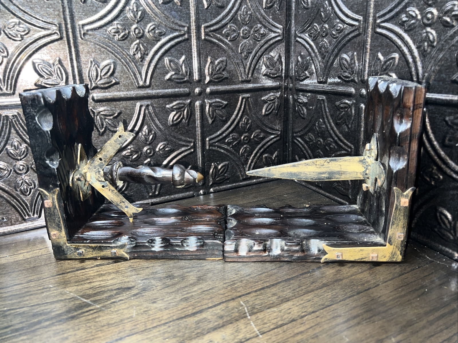 vintage Antique mideval wood book ends | eBay