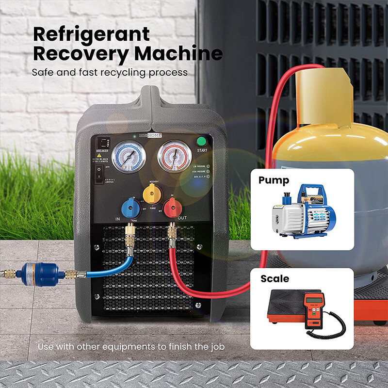 R1234YF 1 HP Dual Cylinder Refrigerant Recovery Machine Oil-Less Freon ...