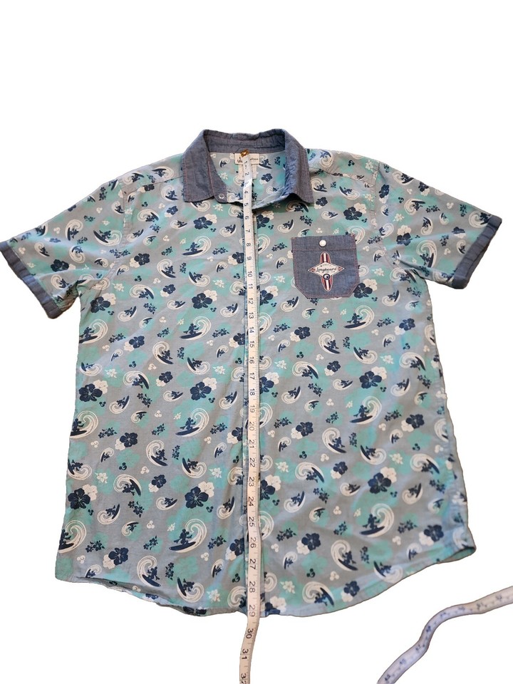 Disney Parks Mens Mickey's Longboard Surf Team Blue Pearl Snap Size ...