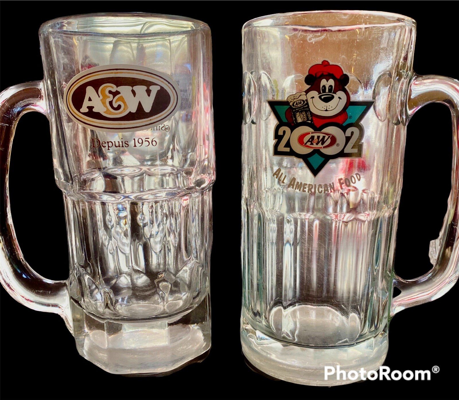 2 A & W ROOT BEER GLASSES MUGS EMBOSSED OVAL LOGO & Root Bear 🐻16 OZ 7 ...