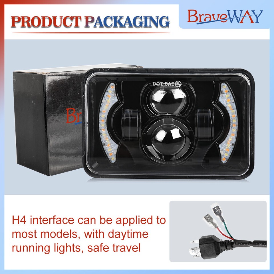 4PCS 4X6'' Hi/Lo Beam DRL LED Headlights Bulb Fit Chevy G10 G20 G30 C10 ...