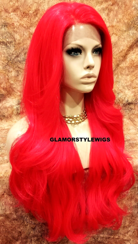 LACE FRONT FULL WIG LONG WAVY LAYERED SIDE PART VIVID RED HEAT OK NWT ...