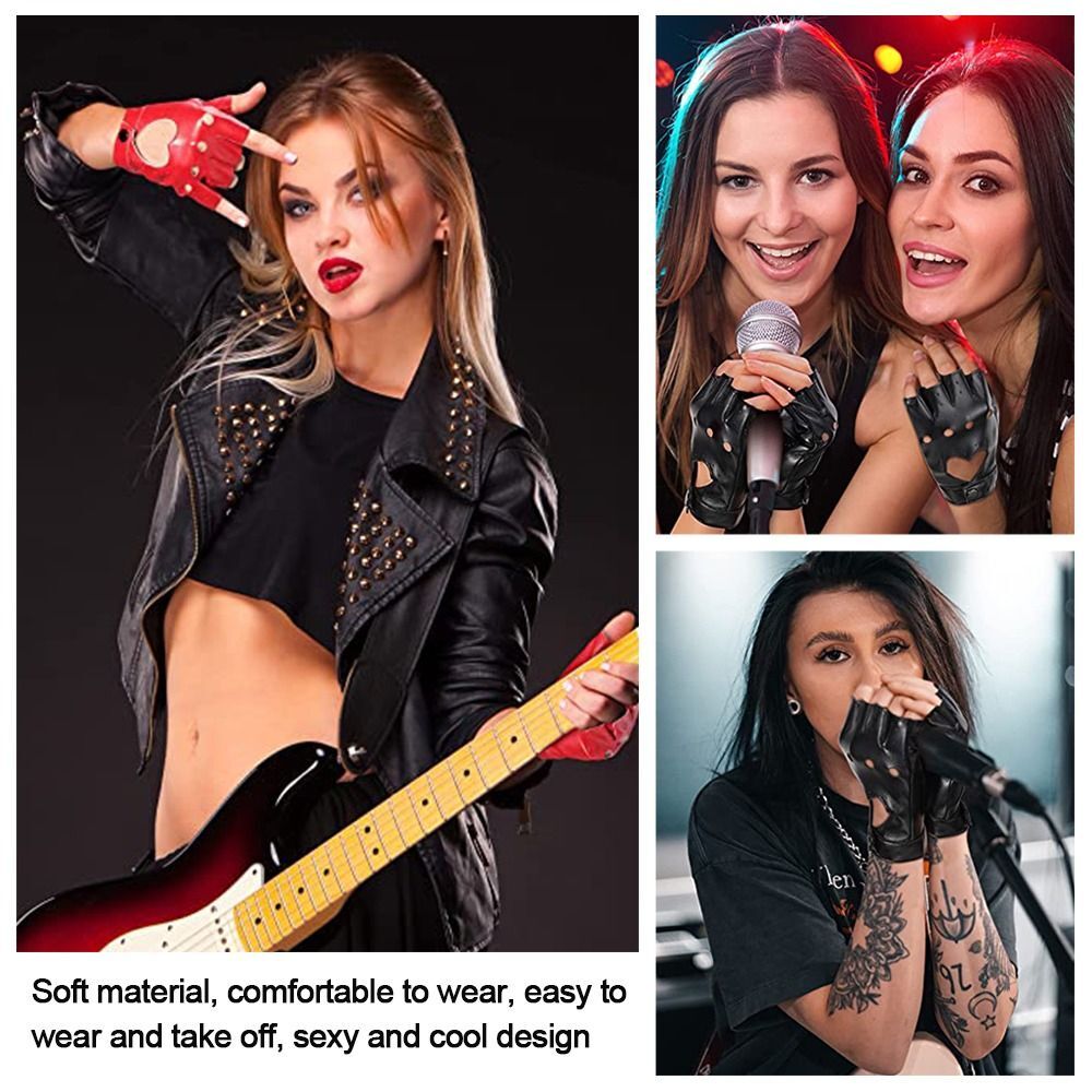 PU Leather Gloves Cosplay Mittens Five Finger Gloves Ladys Driving ...