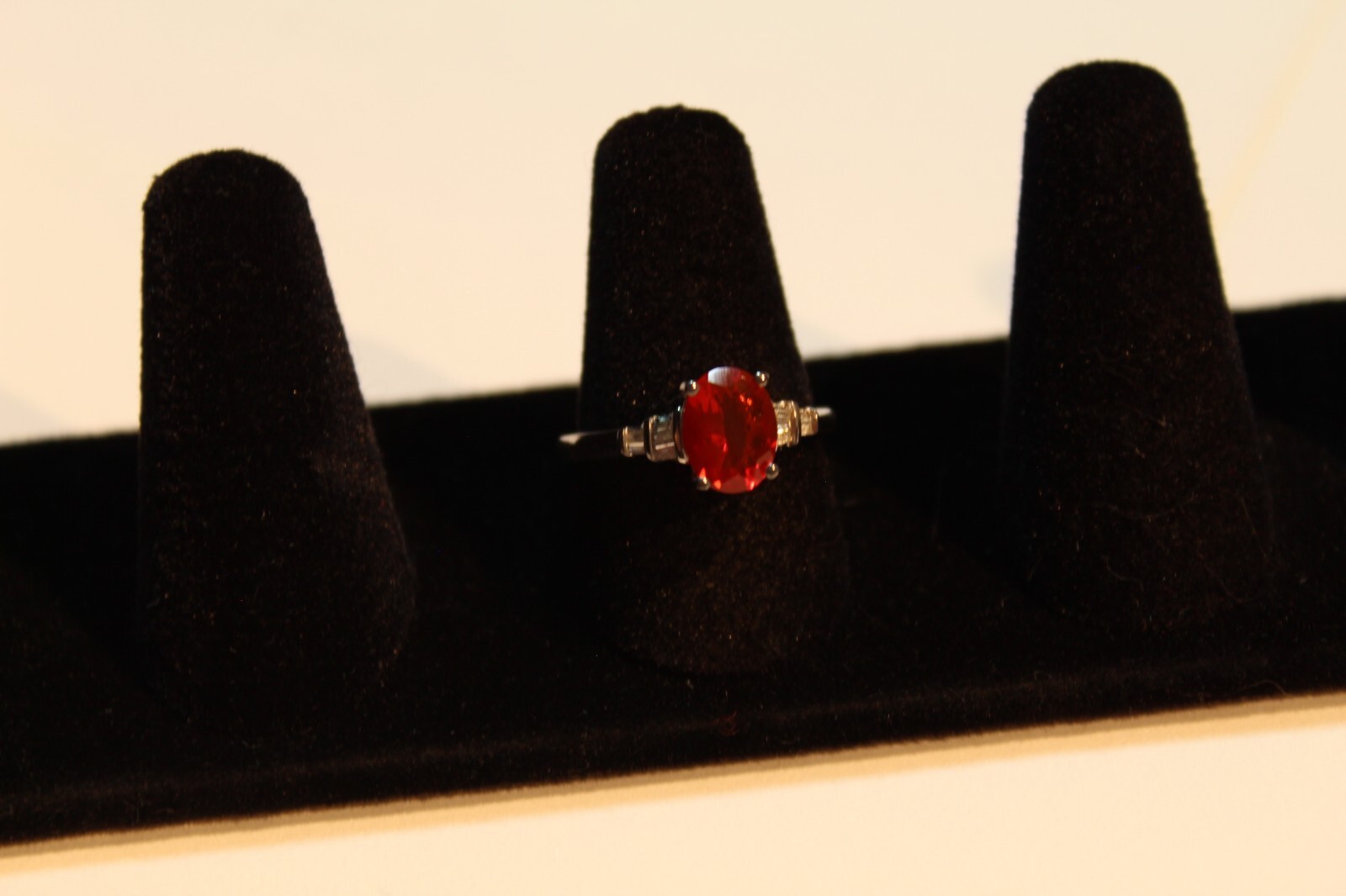 .925 Sterling silver Cherry Fire Opal w/ Diamond accents ring Djoy Size ...