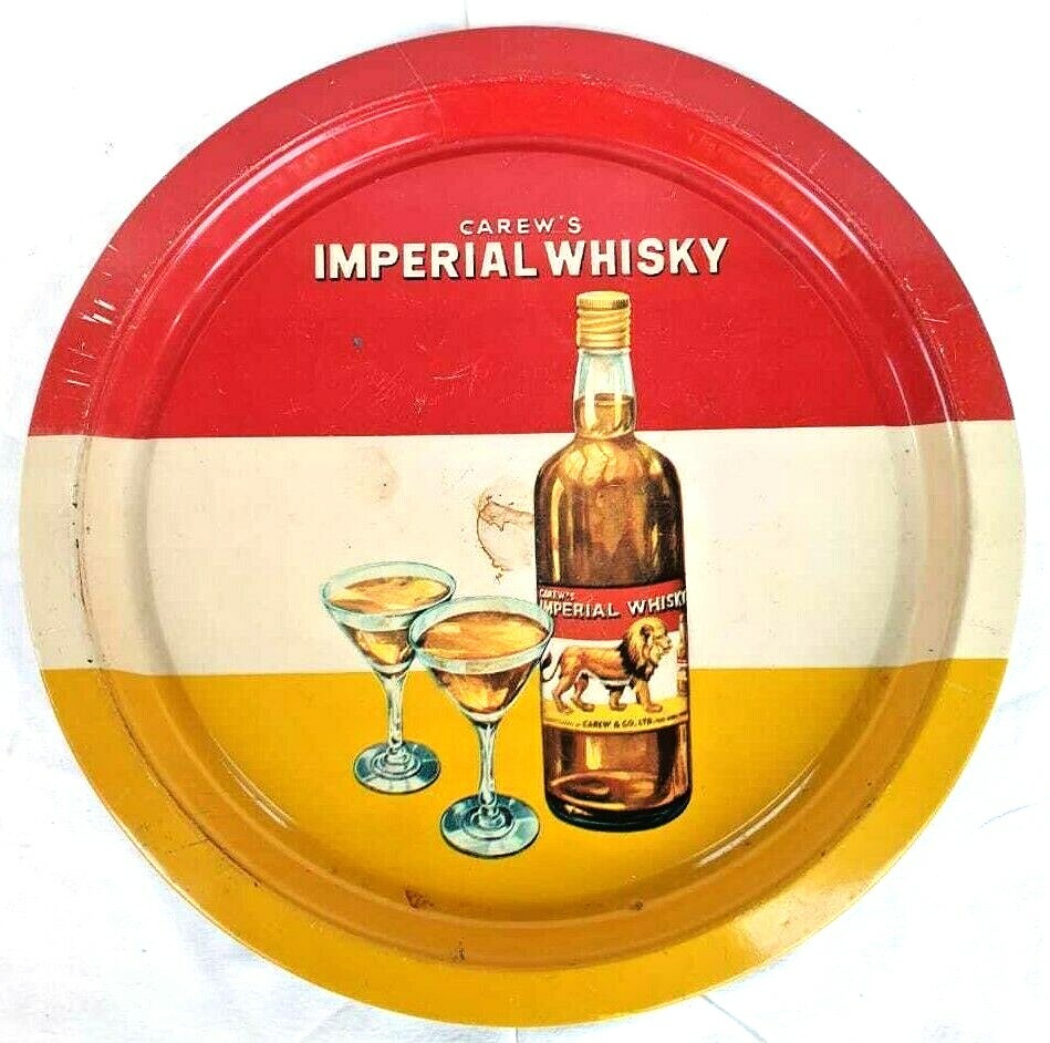 Vintage Old Antique Carew's Imperial Whisky Litho Tin Tray / Plate Sign ...